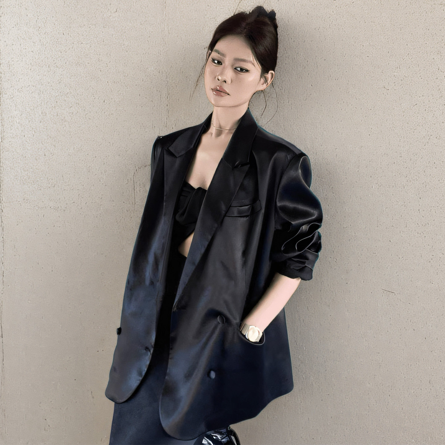 黑色绸缎小西装外套女2026新款醋酸西服气质名媛高级感超好看休闲