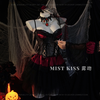 KISS血色魅影*蕾丝吊带裙小恶魔万圣节cos服女大码性感情调趣套装