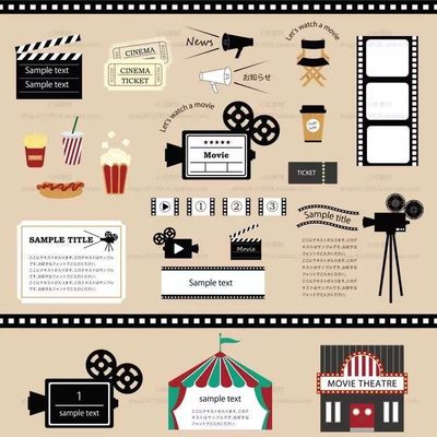 电影放映机相机胶卷png电影海报照片展示标题框ai矢量素材