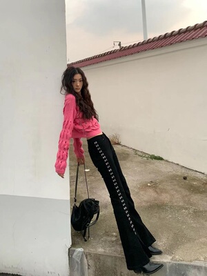 XI.VERGENCE新时髦金属扣钉喇叭裤酷女孩儿专属