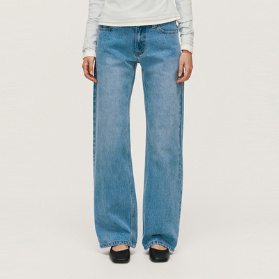 antceee 复古浅蓝水洗做旧宽松低腰直筒牛仔裤 休闲百搭长裤