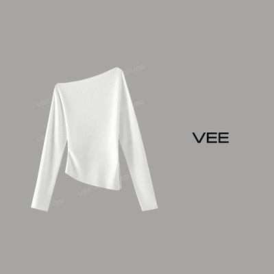VEE2024秋装新款斜肩套头针织衫