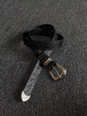DFDGVintage中古黑色蝴蝶压花针扣腰带小众设计复古百搭简约皮带