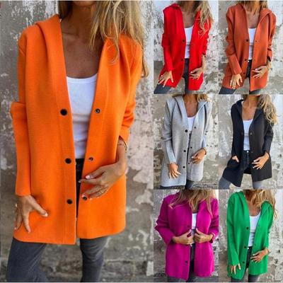 Solid Color Casual Single Breasted Hooded Jacket Womens