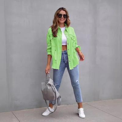 fashion long casual distressed jacket trucker jacket coat