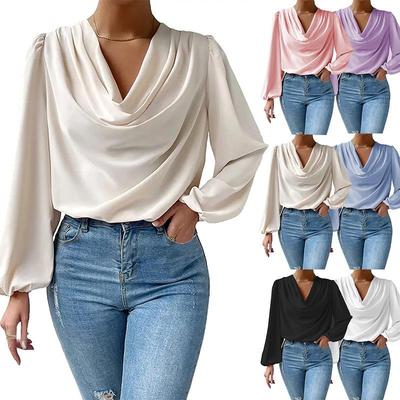 Clothing Womens T-Shirt Top Casual Neck V Draped Loose