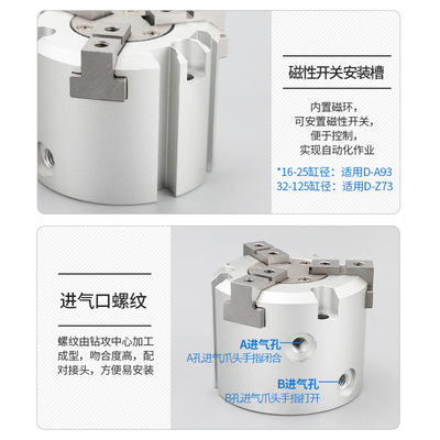 气动二爪三爪四爪夹紧卡盘夹爪气缸手指夹具MHS2/3/4-16D20D25D32