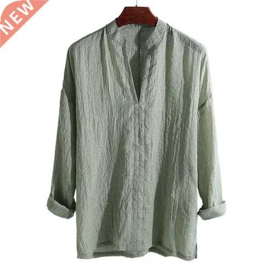 50% Dropshipping!!Men‘s Blouse Solid Color Breathable Stand