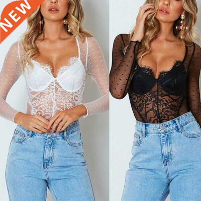 2019 Summer New Women's Long Sleeve lack Lace Perspective J