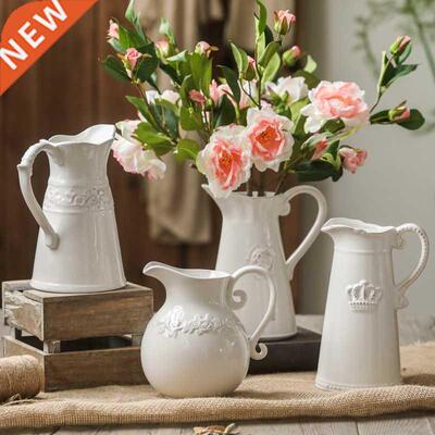 Relief ceramic milk jug single ear niche white vase decorati