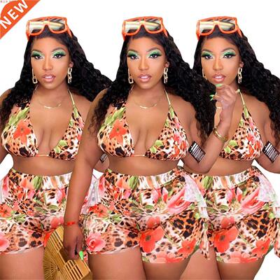 Xl-4xl Women's Summer Bikini Beach Shorts Set大码比基尼套装