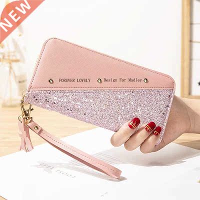 Fashion Women's Pu Leather Long Wallets Sequins Patchwork Gl