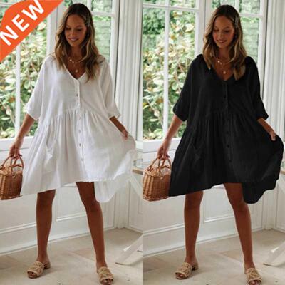 Bikini Cover Up Loose Swimwear Cotton Swimsuit Beach Dress W