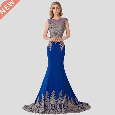Plus Size Blue Prom Dresses Long Women Mermaid Train Party G