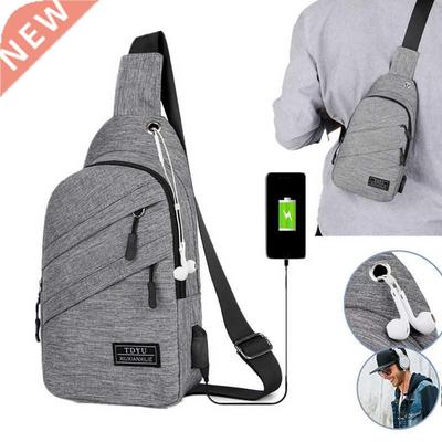 USB Chging Oxford Crossbody Bag Men Anti-theft Chest Pack