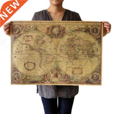 71x50cm Retro Vintage Old Globe World Map Matte Brown Paper