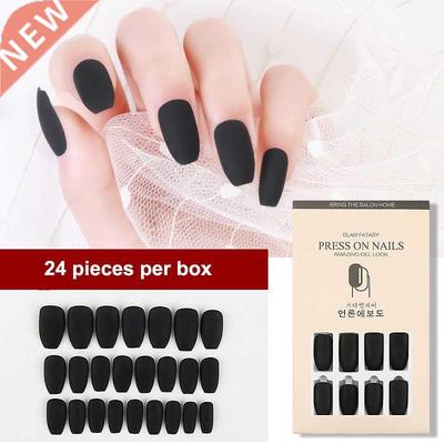 24PCS Detachable Coffin Fake Matte Tips Press On NailS for