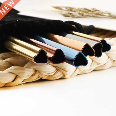 Reusable Metal Straw with Cleaning Brush Set Colorful Heart