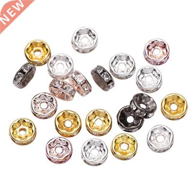 50pcs/lot 4 6 8 10mm Gold Color Rhinestone Rondelles Crystal