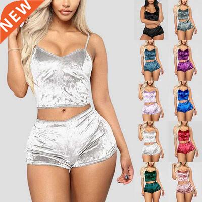 Ladies Pajama Set Cute Print Pattern Sleepwear Silk V Neck S