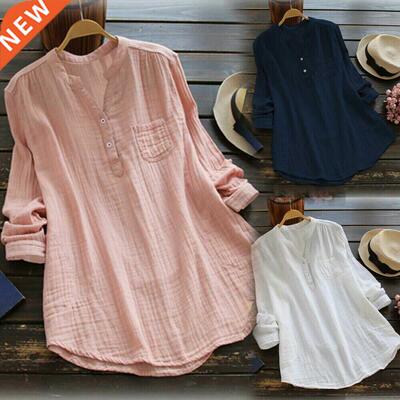 New Women Plus Size Blouse Summer Solid V Neck Blouses Loose
