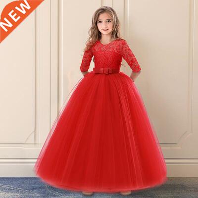 Red Christmas Dress Lace Flower Girls Wedding Party Children