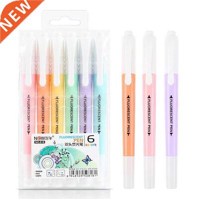 6Pcs/Set Double Head Fluorescent Highlighter Pen Markers Pas