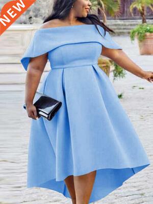 S-4xl Large size Blue Irregular host evening dress大码礼服裙