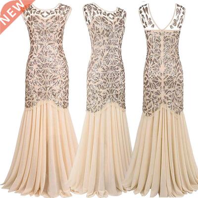 Vestidos Vintage Mujer Sequins Beading Long Evening Dresses