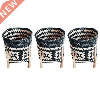 3X Plant Stand Hand Woven Rattan Straw Basket For Plant