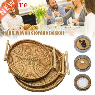 Spot Hand Woven Wicker Rattan Basket Bread Fruit Snack Tray