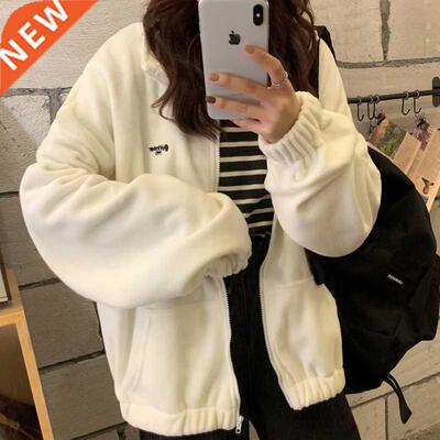 Zip-up Hoodie Women Loose Plus Velvet sweatirt Pockets Let