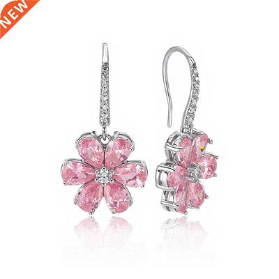 Valori Jewels Magnolia Flower Drop Earring , 4 Ct Zircon Pin