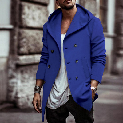2023 Men's Trench Trend Solid Hooded Trench Slim Fit修身风衣