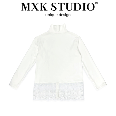miu系蕾丝下摆半高领长袖打底衫