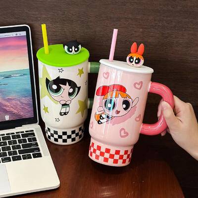 飞天女警陶瓷马克小杯带女手高颜8825值杯子伴礼盖情侣水杯家用办
