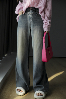 Sorrytin 浓浓的复古味 显气质随意慵懒 二次深度水洗阔腿牛仔裤