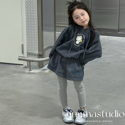 品牌童装女童宝宝儿童秋装新款韩系卡通KT连帽卫衣格子屁帘打底裤