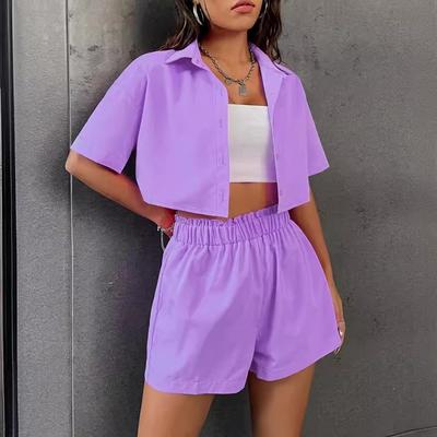 panelled shirt wide sets suits waist elastic shorts lapel