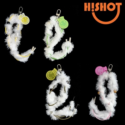 Hishot毛绒笑脸系列原创设计毛绒手机挂绳可爱少女编织手机链挂件