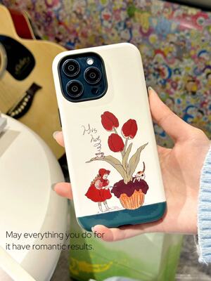 Hishot | |圆边二合一女孩与她的猫二合一韩系防摔全包简约防摔时尚情侣 手感好韩系14Promax/15promax保护壳