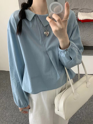 Eter 韩春季新款设计感娃娃领翻领长袖衬衫女宽松显瘦上衣潮