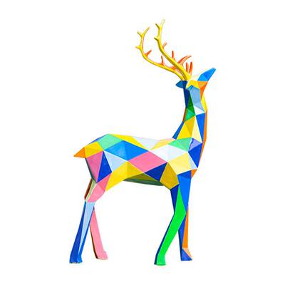 户外园林景观玻璃钢仿真彩绘大象雕塑几何长颈鹿商场装饰大型摆件