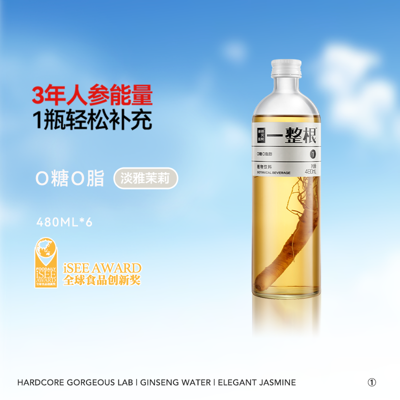 一整根人参水无糖植物饮料健康养生饮品熬夜水人参滋补480ml*6瓶_虎窝淘
