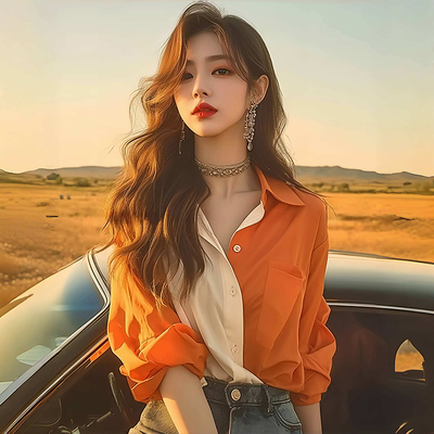 RIERA多巴胺拼色长袖衬衫衬衣女2024新款轻奢高级感初秋氛围感穿