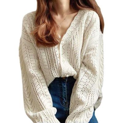 sweater wool women coat flower neck cardigan hook Hollow V