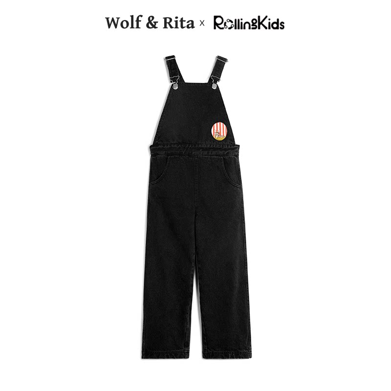 Wolf & Rita 儿童设计黑白条纹衬衫休闲黑色背带裤丨RollingKids