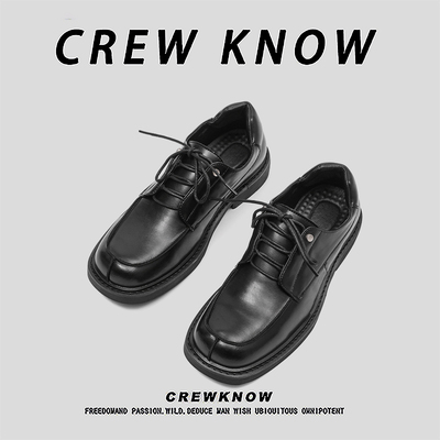 【法国CREW KNOW专柜】商务皮鞋时尚百搭系带男士皮鞋纯色春秋圆