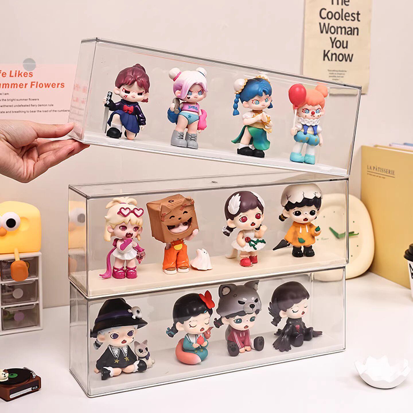 盲盒展示架收纳适用泡泡玛特展示盒萌粒摆件柜子亚克力手办收纳盒