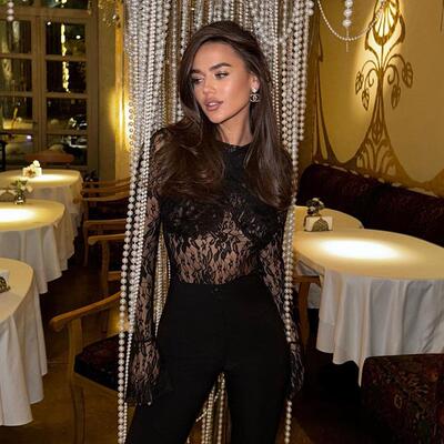 sexy Bodysuits Long Sleeve Sexy Round-Neck black top 连体衣